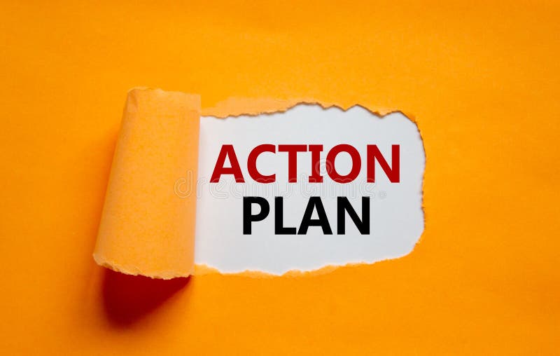 Words `action Plan` Appearing Behind Torn Orange Paper. Business ...