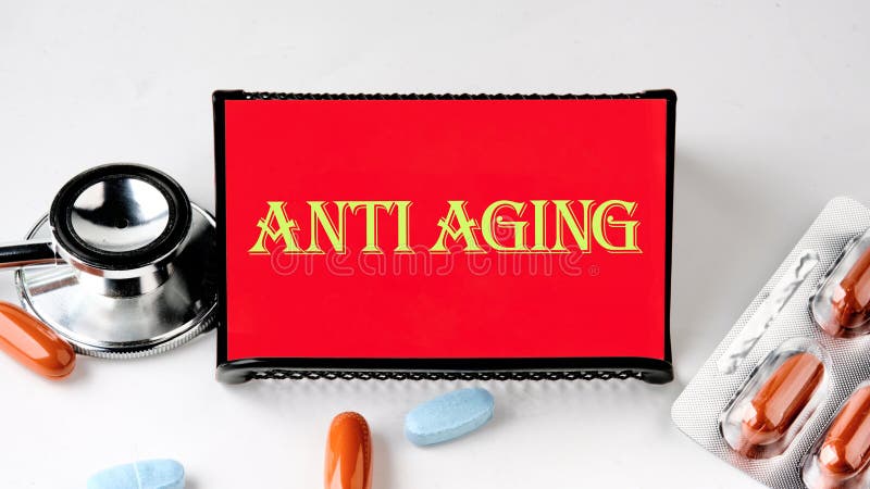 Words ANTI AGING on a Red Business Card with Yellow Text Stock Image ...