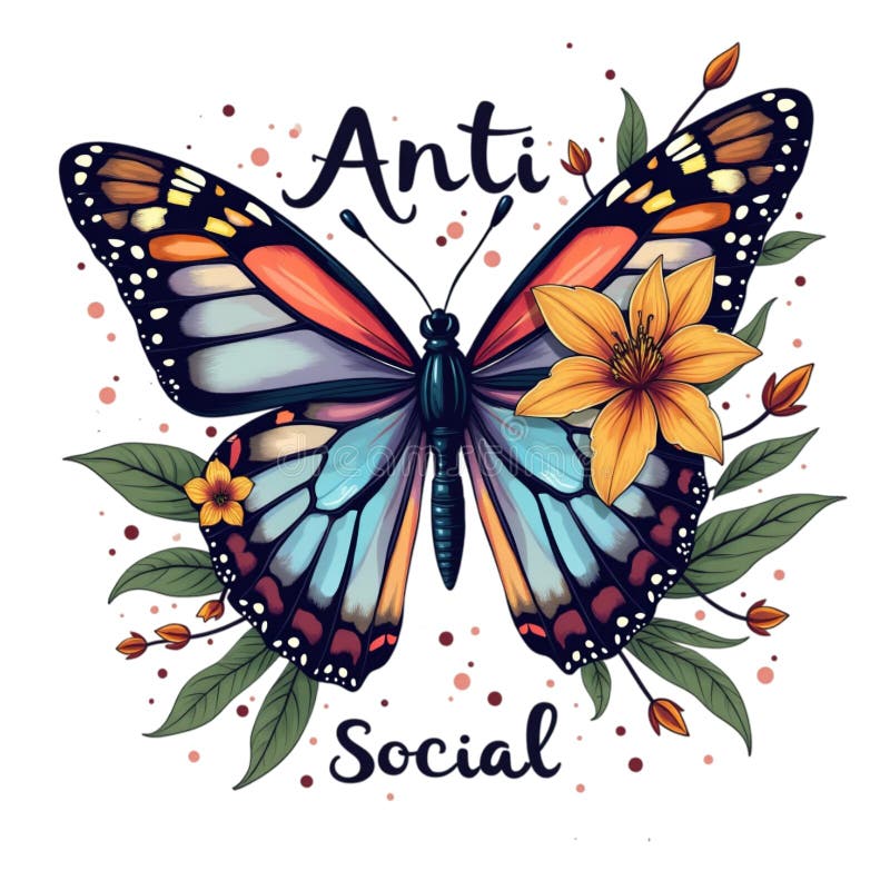 The Words "Anti Social" are Displayed Above and Below the Butterfly ...