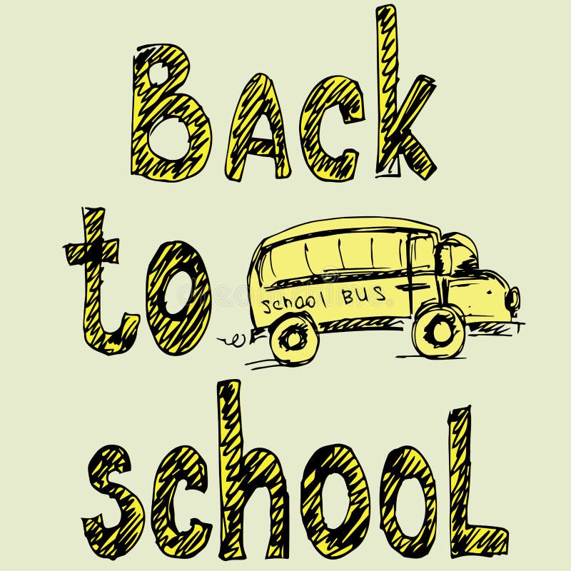 Words Back To School and School Bus, Painted Hands Stock Vector ...
