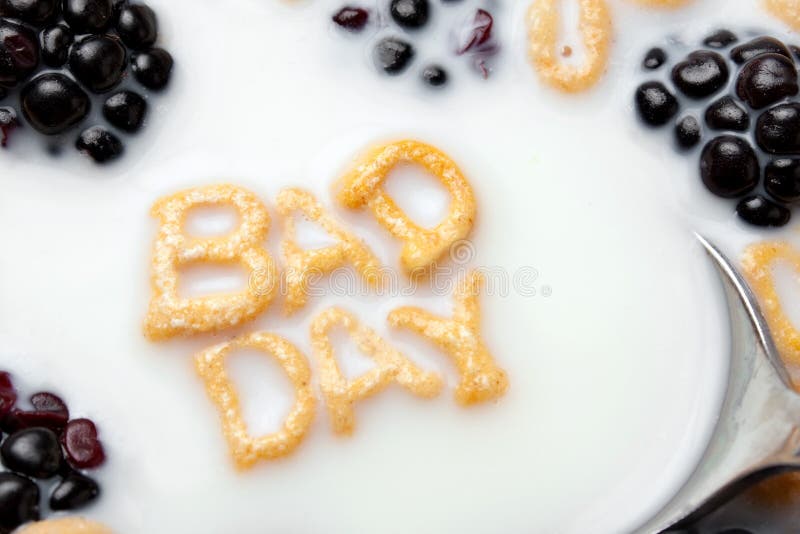 Words BAD DAY Spelled in Cereal Stock Photo - Image of meal, macro ...