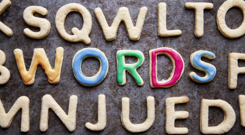 WORDS, Decorated Amongst Letter Shaped Cookies, Close-up Stock Image ...