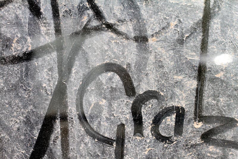 Words on a dirty window stock photo. Image of sand, abandoned - 34047416