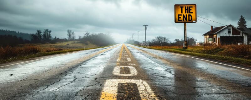 The Words the END Dramatically Emblazoned Across a Desolate Highway ...