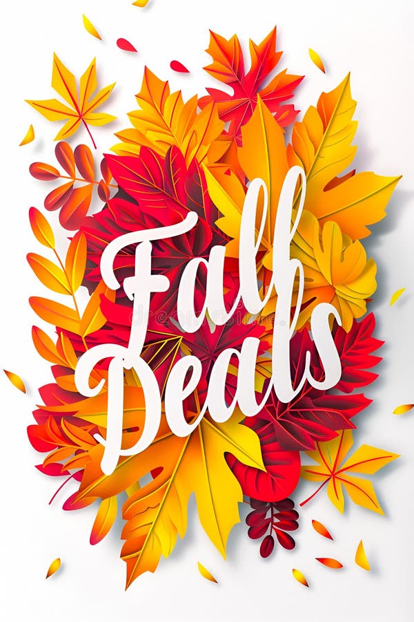 Words Fall Deals on Red Background with Autumn Leaves Stock Photo ...