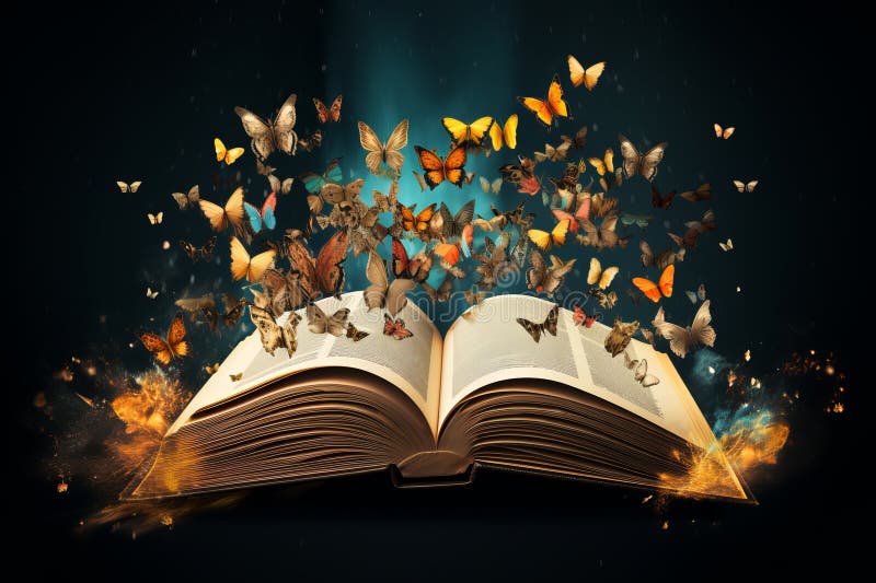 Words Flying from Open Book Stock Illustration - Illustration of text ...