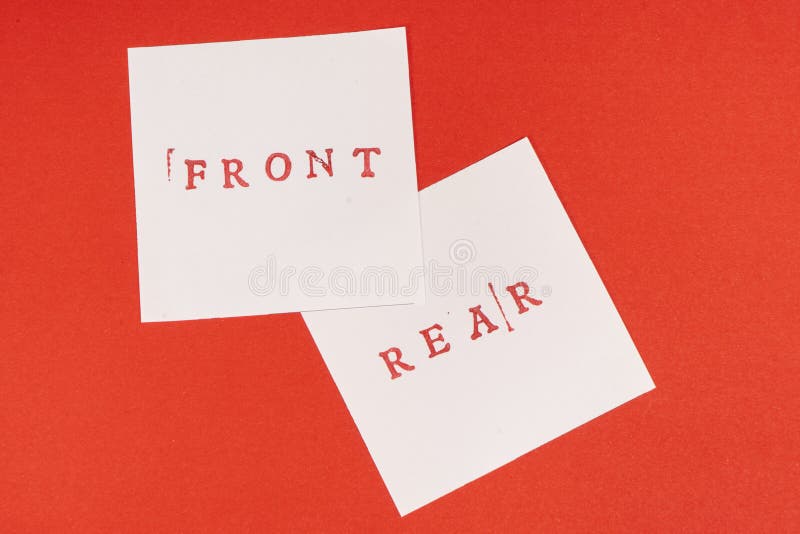 The words front and rear stock photo. Image of message - 126511288