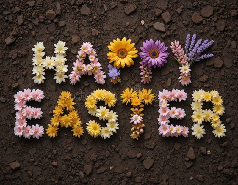 The Words "HAPPY EASTER" are Creatively Arranged Using Colorful Flowers ...