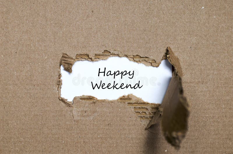 The Words Happy Weekend Appearing Behind Torn Paper Stock Image - Image ...