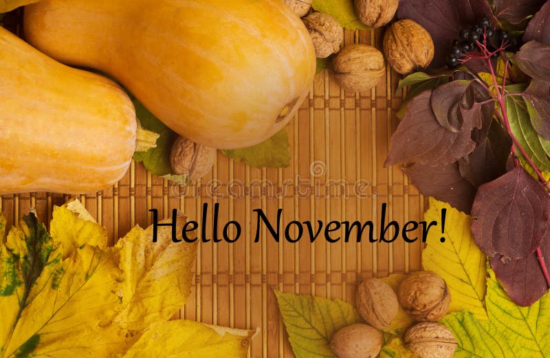 Words Hello November on Rustic Background Stock Photo - Image of ...