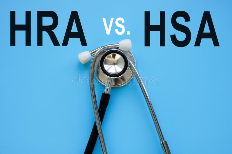 Words HRA Vs HSA and Stethoscope on the Blue Surface. Stock Image ...