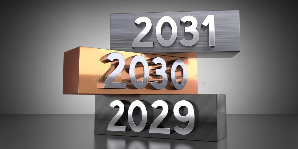2031, 2030, 2029 - Words on Metal Blocks Stock Illustration ...
