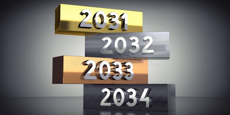 2031, 2032, 2033, 2034 - Words on Metal Blocks Stock Illustration ...