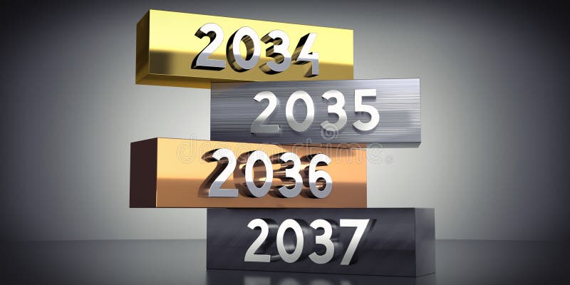 2034, 2035, 2036, 2037 - Words on Metal Blocks Stock Illustration ...