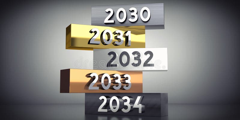 2030, 2031, 2032, 2033, 2034 - Words on Metal Blocks Stock Illustration ...