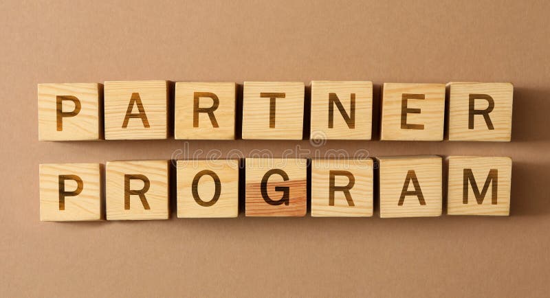 Words Partner Program Made of Wooden Cubes with Letters on Beige ...