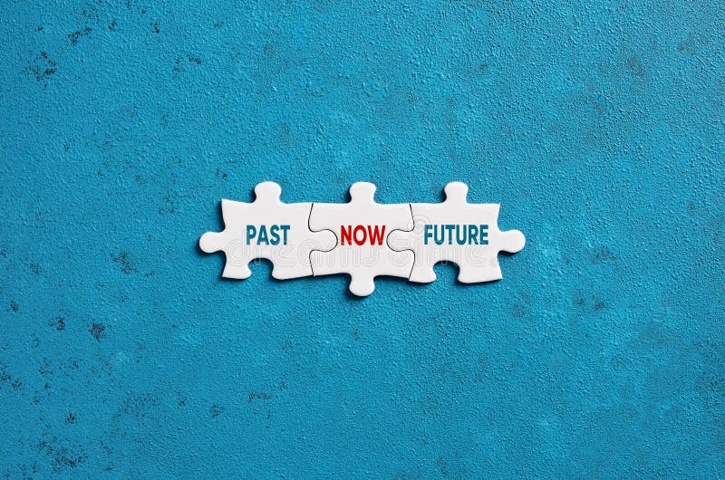 The Words Past Now and Future on Puzzle Pieces on Blue Background. Time ...
