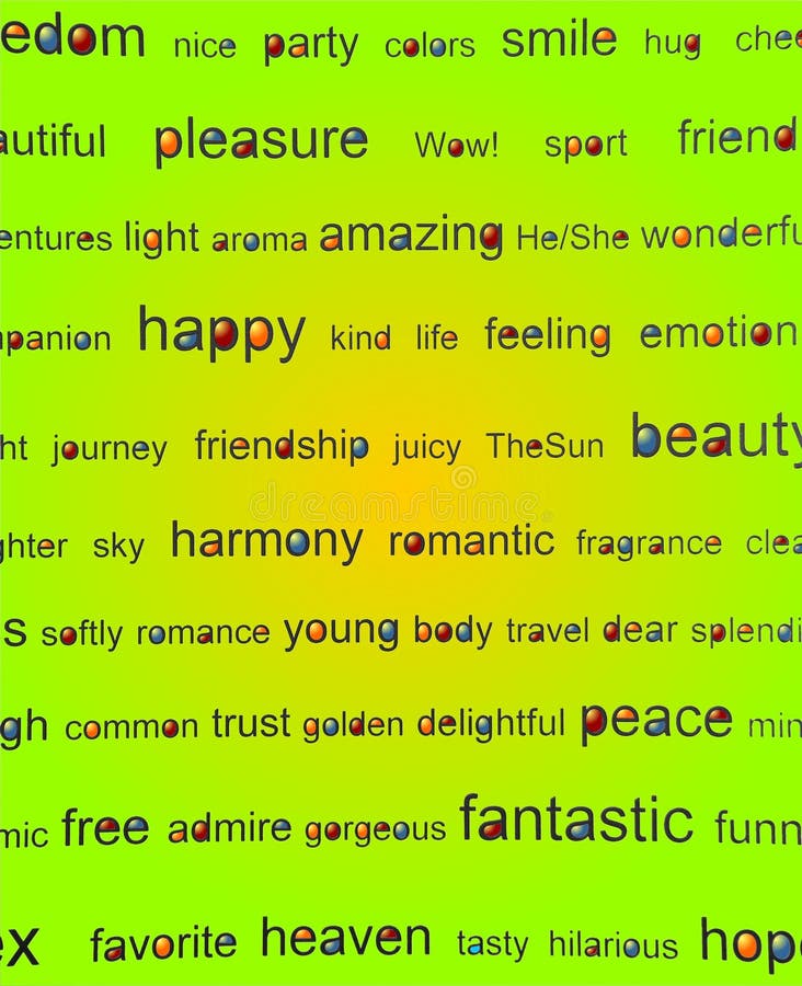 Words of positive feelings stock illustration. Illustration of affair ...