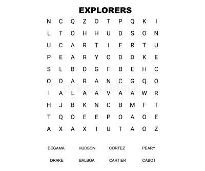 Words Search Puzzle Game Activity Worksheet Printable Version Explorers ...