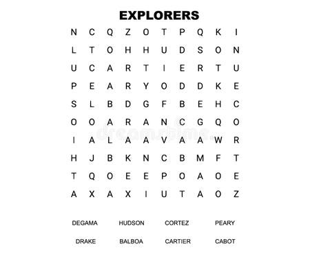 Words Search Puzzle Game Activity Worksheet Printable Version Explorers ...