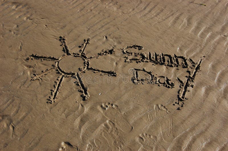 Words Sunny Day Written in the Sand Stock Image - Image of words ...
