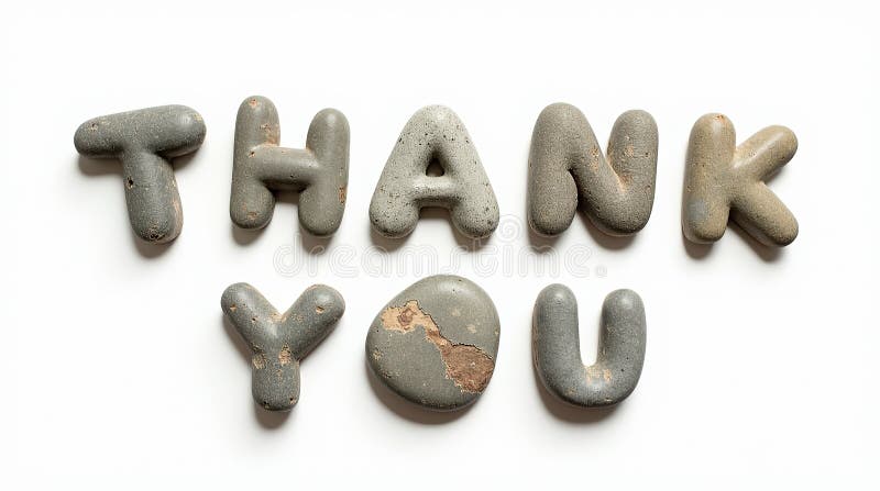 Thank You Spelled with River Stones on a White Background Stock ...