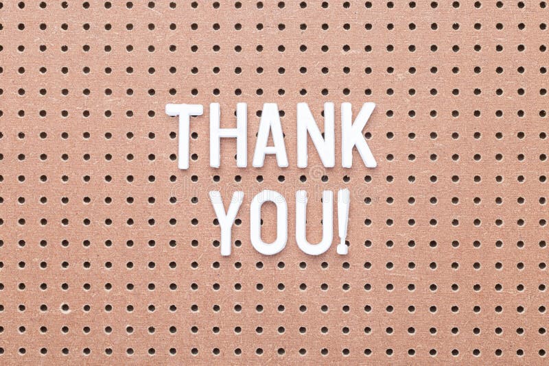Words Thank You Made from White Letters on a Brown Pegboard, Horizontal ...
