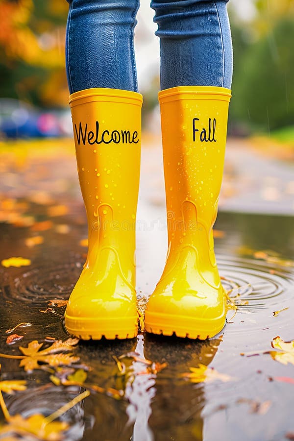 Words Welcome Fall with Yellow Rubber Boots Stock Image - Image of ...
