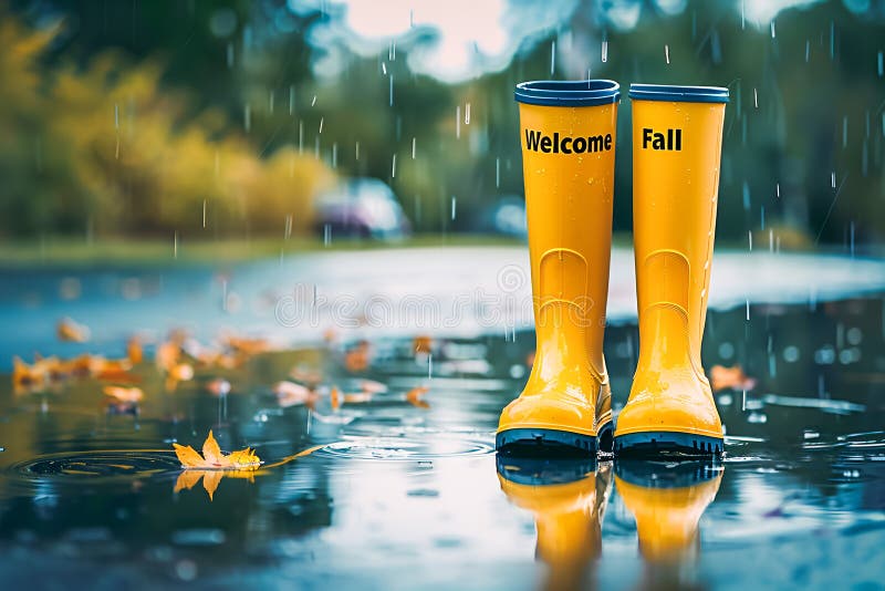 Words Welcome Fall with Yellow Rubber Boots Stock Image - Image of ...