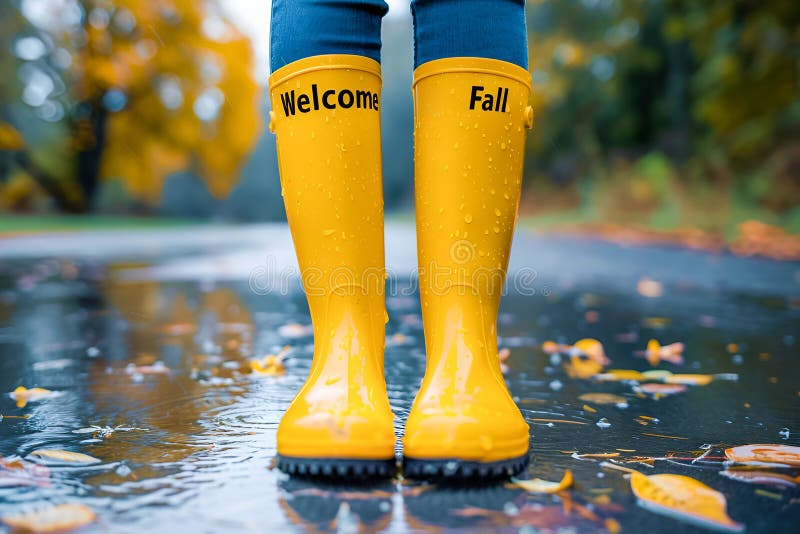 Words Welcome Fall with Yellow Rubber Boots Stock Image - Image of ...
