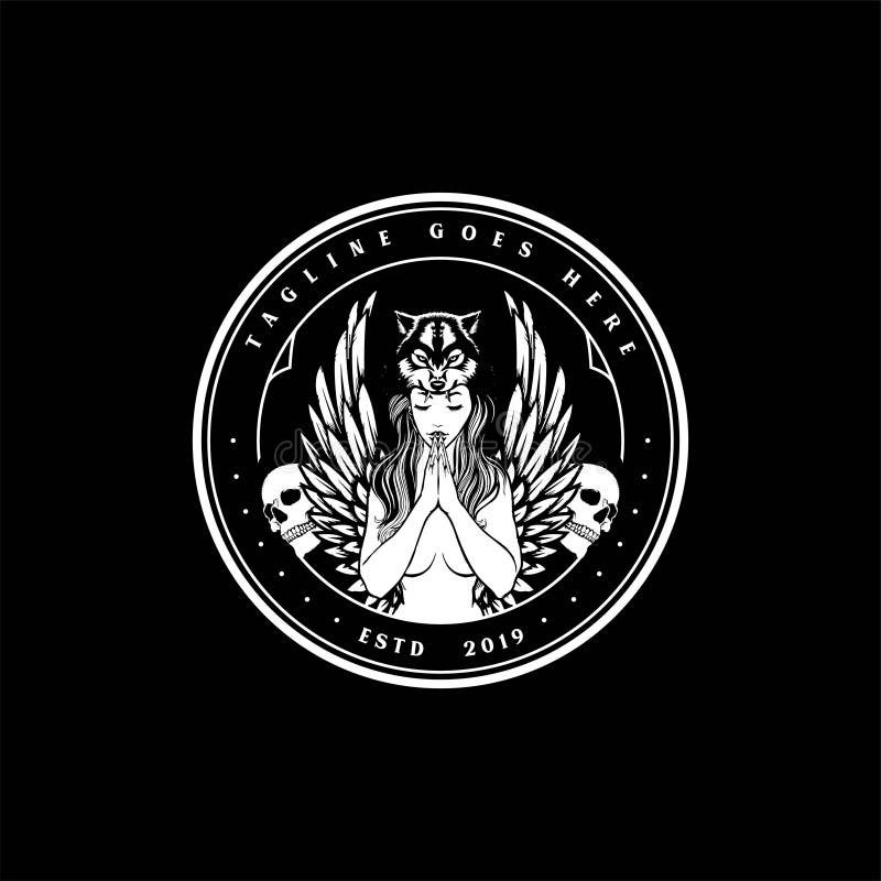 Circle Vintage Retro Circle Pray Praying Woman Girl Lady Female Skull ...