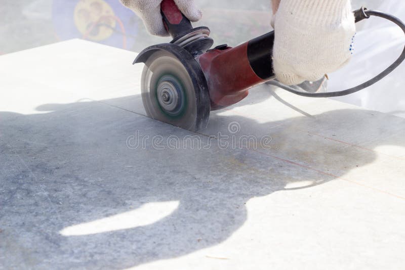 Work Angular Grinding Machine . Concrete Slab. Building a House. Stock ...