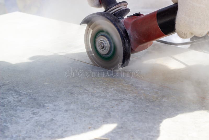 Work Angular Grinding Machine . Concrete Slab. Building a House. Stock ...