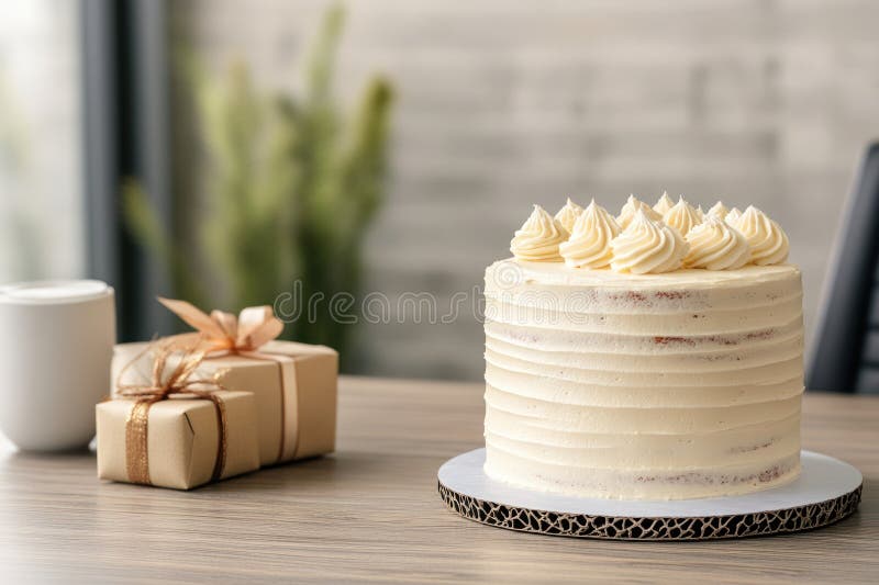 Work Anniversary Cake and Gifts on Office Desk for Team Celebration ...