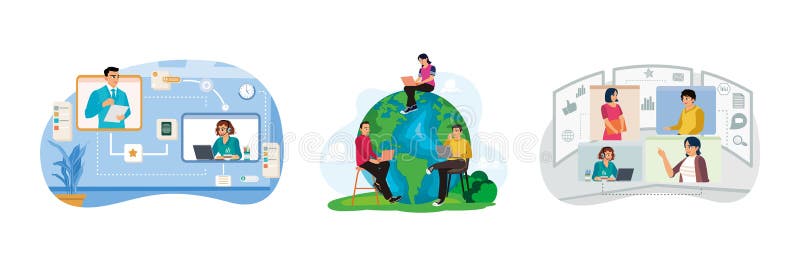 Work from Anywhere and Communicate with Colleagues Online Stock Vector ...