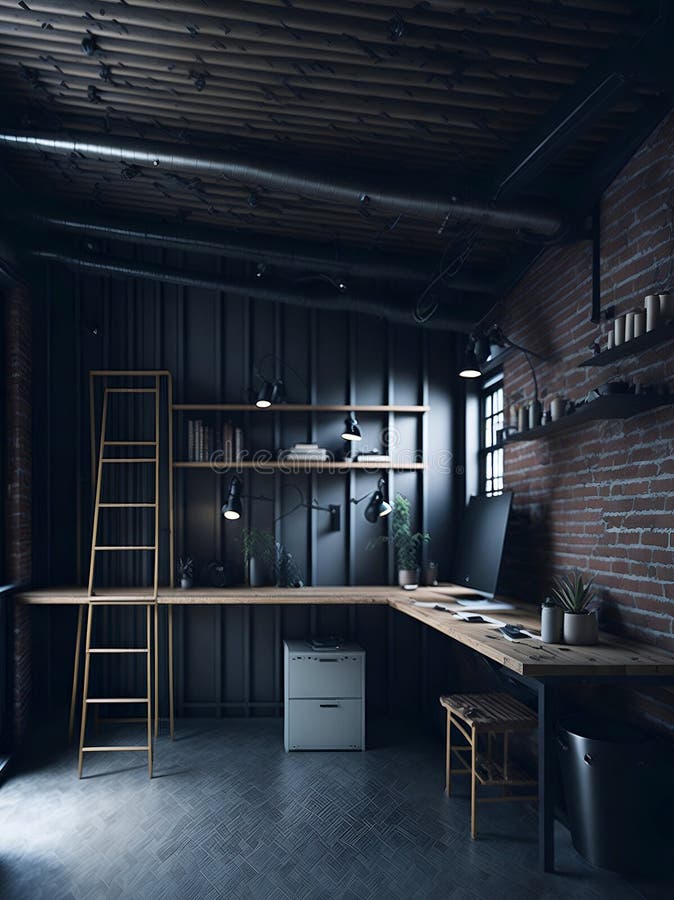 Work Area in Loft Style. the Interior of the Room in Loft Style Stock ...