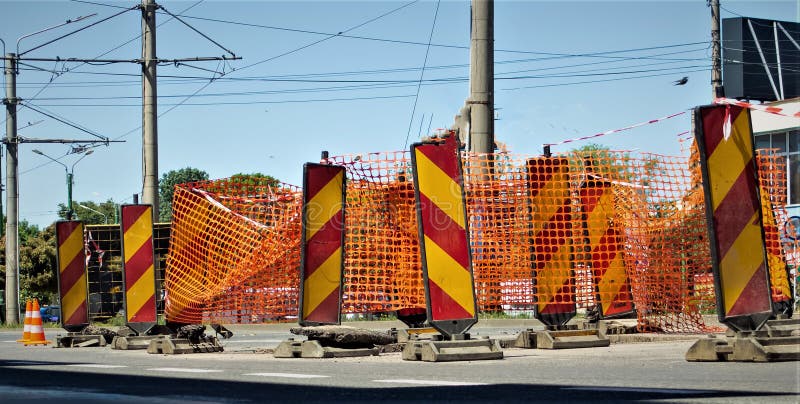 Road digging panel stock image. Image of area, safety - 220398999