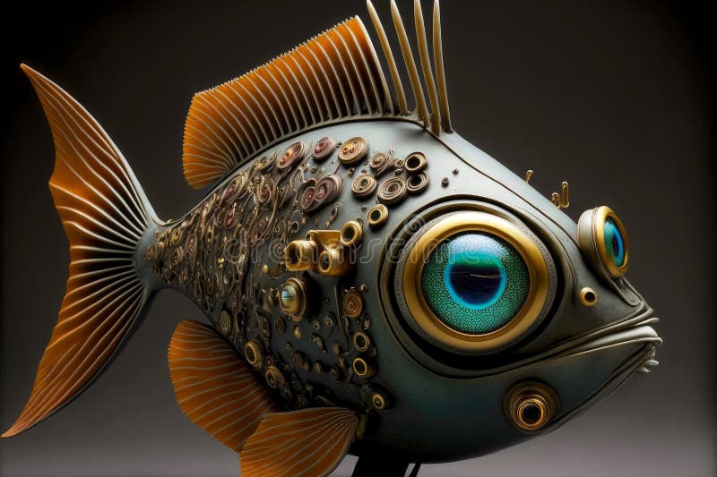 Work of Art in Form of Robotic Mechanical Fish with Large Eyes Stock ...