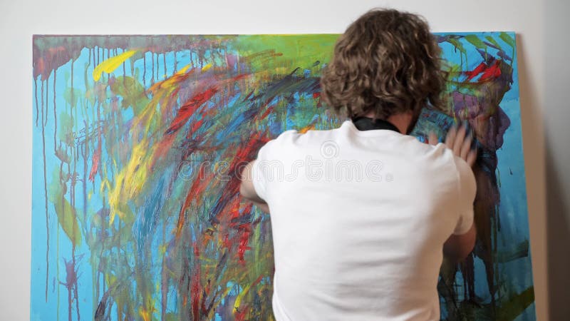 A Work of Art by a Gifted Artist with His Fingers. Stock Footage ...
