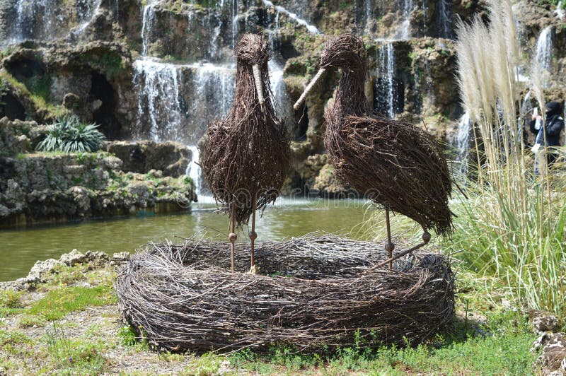 Work of Art, Two Storks Made of Branches Stock Image - Image of ...