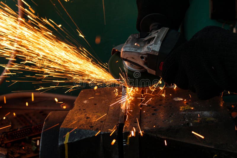 Work As a Grinder, Metal Cutting, Sparks from Metal Cutting Stock Photo ...