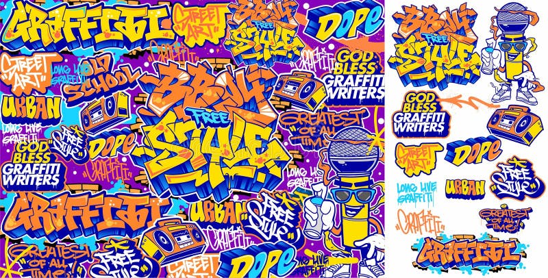 Colorful Graffiti Art Vector Sticker Pack Illustrations Stock Vector ...