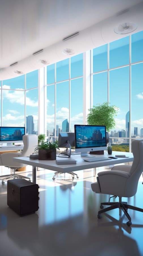 Work in a Beautiful, White, Modern Corporate Office Space Stock ...