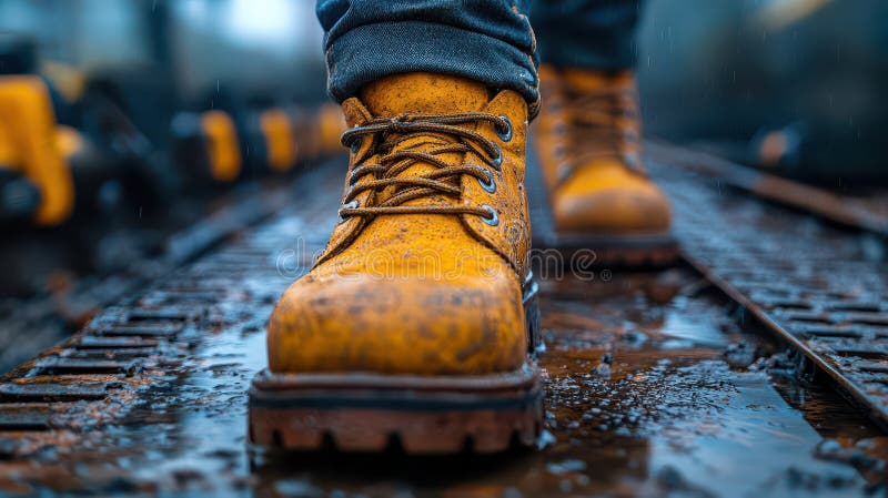 Work Boots Step through Wet Construction Site Stock Photo - Image of ...