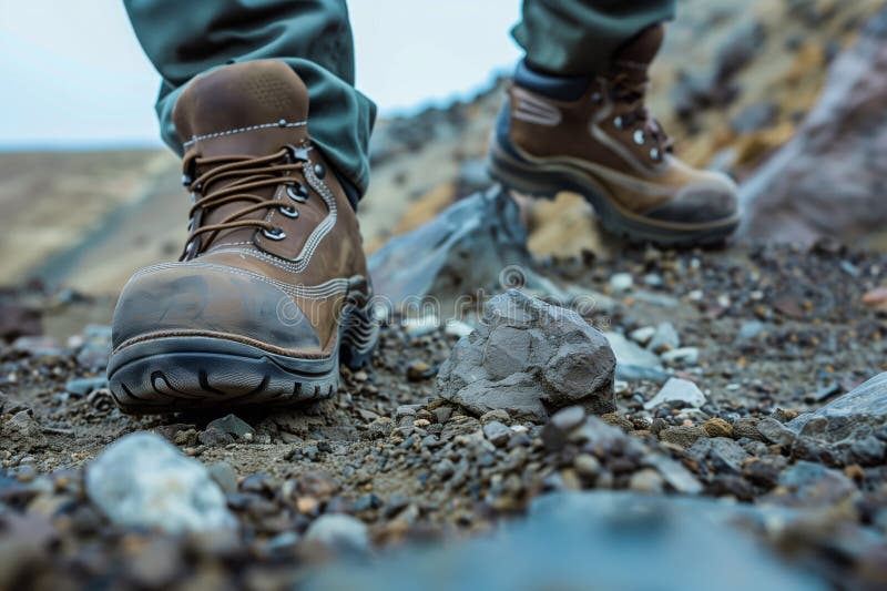 Work Boots Stepping on a Rugged Terrain Stock Image - Image of footwear ...