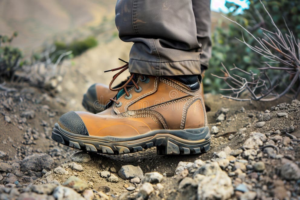 Work Boots Stepping on a Rugged Terrain Stock Photo - Image of terrain ...