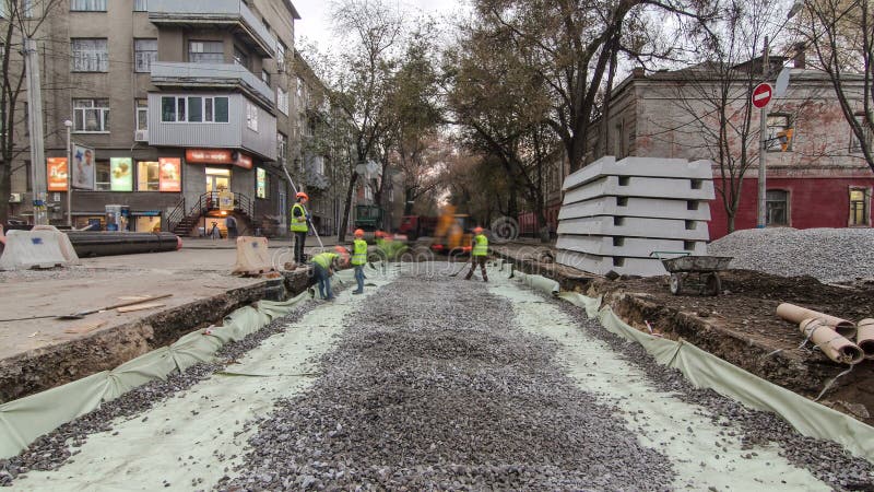 Work Bulldozer on the Construction of a Road Timelapse Stock Image ...