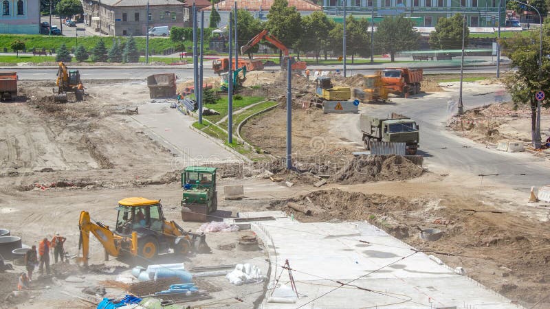 Excavator Working on Earthmoving at Open Pit Mining in the City Street ...