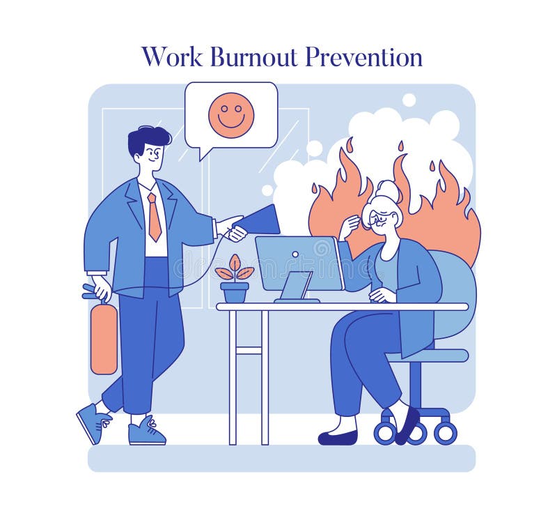Work Burnout Prevention. Flat Vector Stock Illustration - Illustration ...