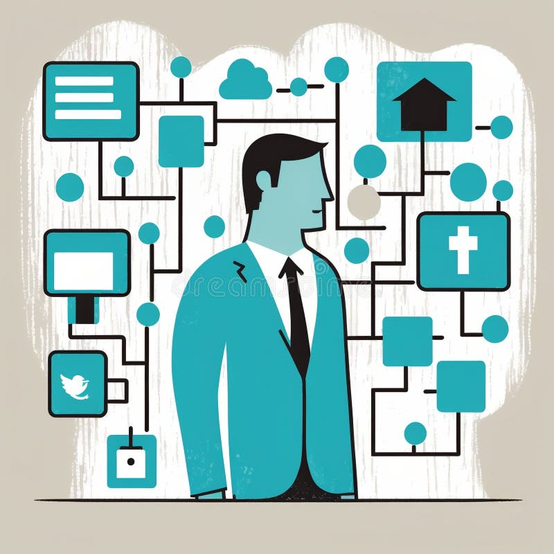 At Work Business Man Concept Illustration Multitasking Stock ...